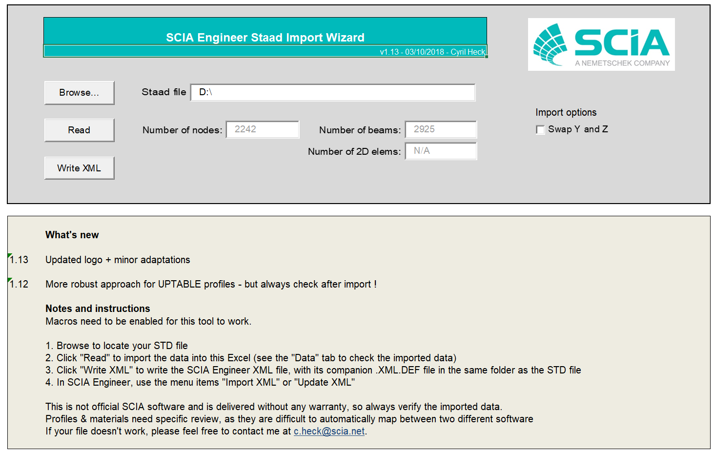 Staad.Pro file (.STD) import into SCIA Engineer